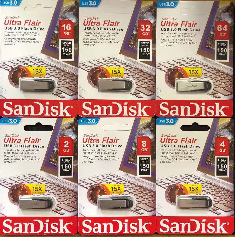 SanDisk USB 3.0 Ultra Flair Flash Drive 150mb/s Speed 2GB 4GB 8Gb 16GB ...