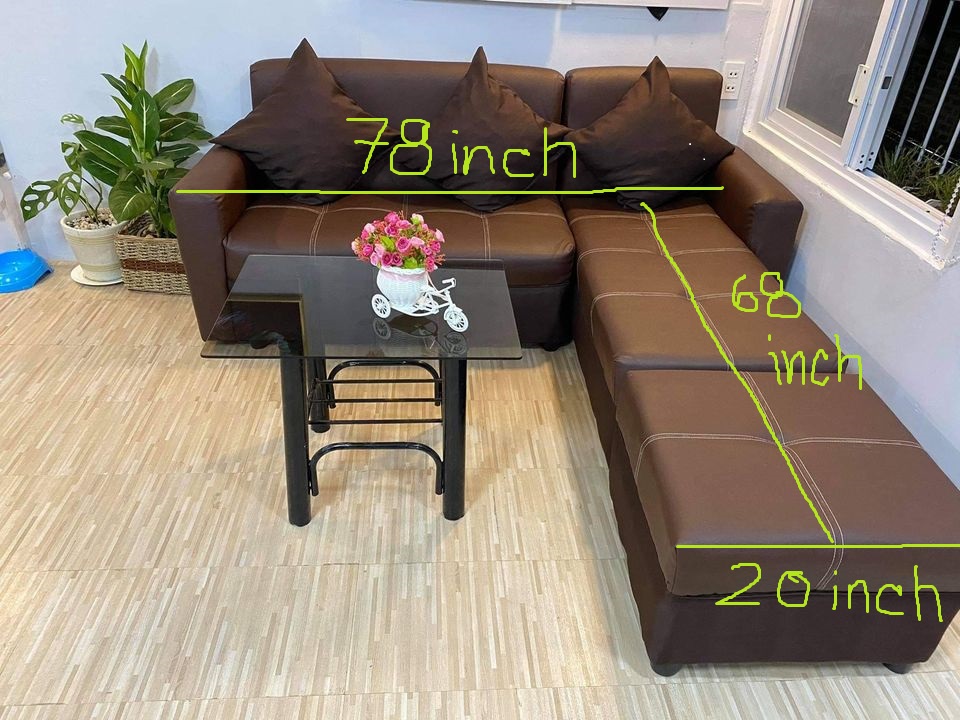 SALA SET L SHAPE BROWN LEATHER WITH GLASS TABLE URATEX FOAM | Lazada PH