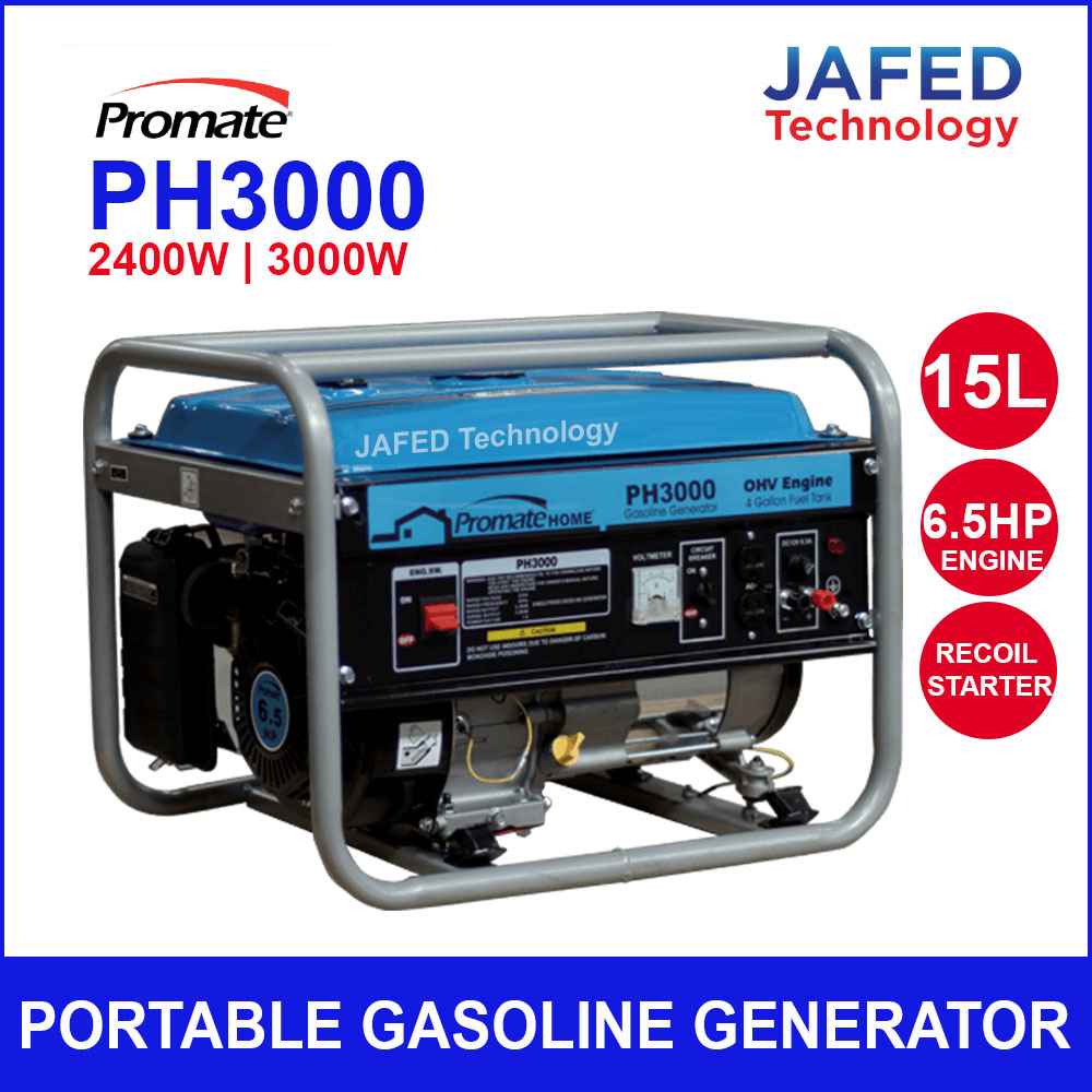 Promate PH3000 Portable Gasoline Generator 2400W/3000W 6.5HP 15L Tank ...