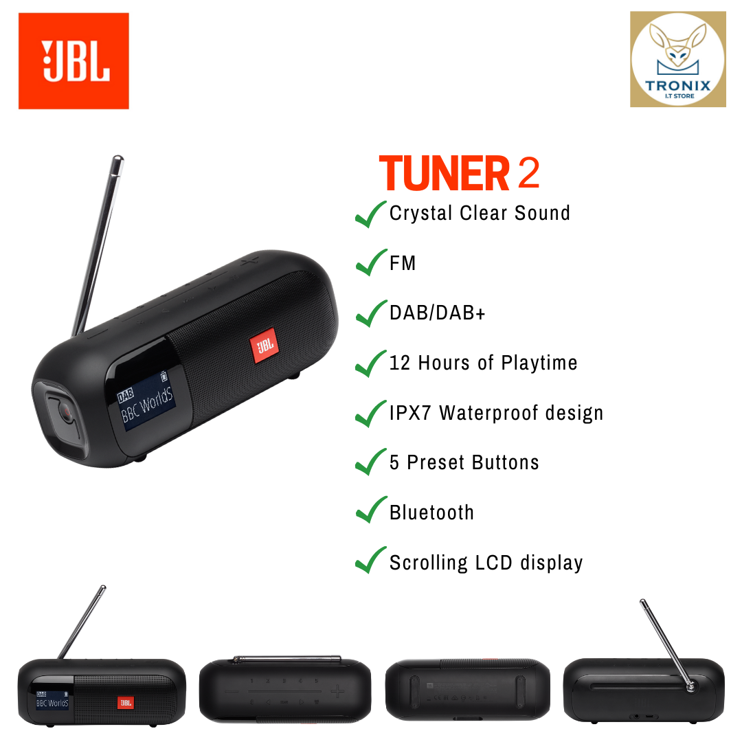 JBL Tuner 2 Portable DAB/DAB+/FM Radio with Bluetooth Speaker Black ...