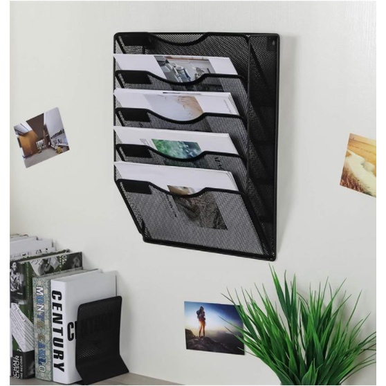 Office Wall-mounted Tray Magazine Organizer 5 Tier Wall Mount Document ...