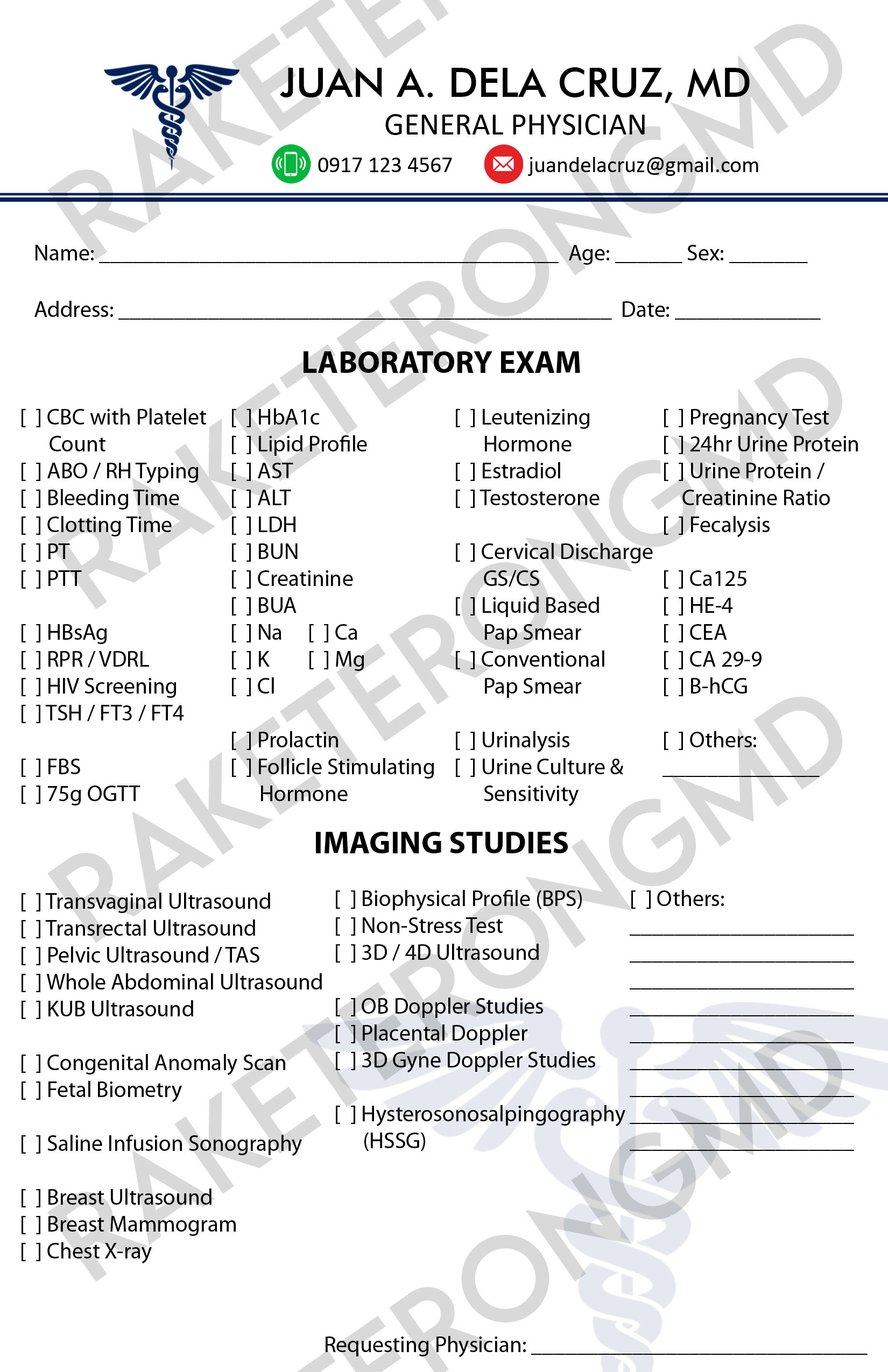 LAB REQUEST, GENERAL LABS, OB, IM, NEURO, GASTRO, LABORATORY | Lazada PH