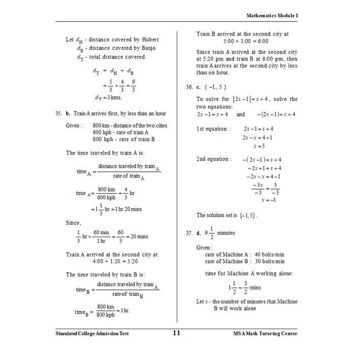 MSA Simulated College Admission Test for UPCAT ACET DCAT USTET ...