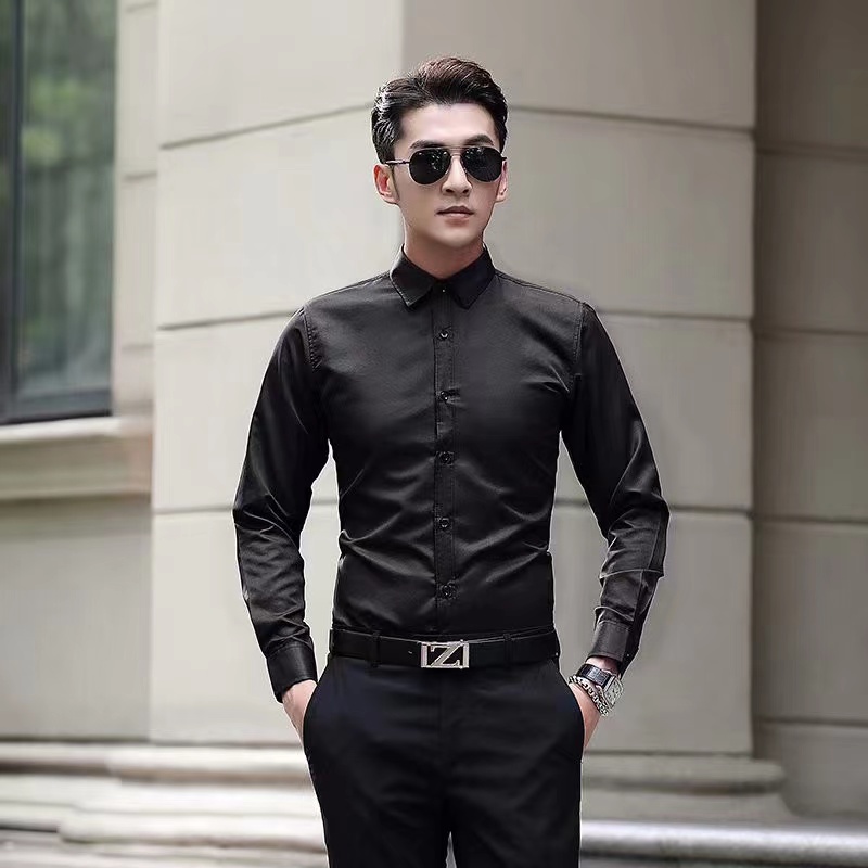 Men Shirt Long Sleeve Shirt Classic Korean Men's Plain Casual Fashion Business Formal Polo ...
