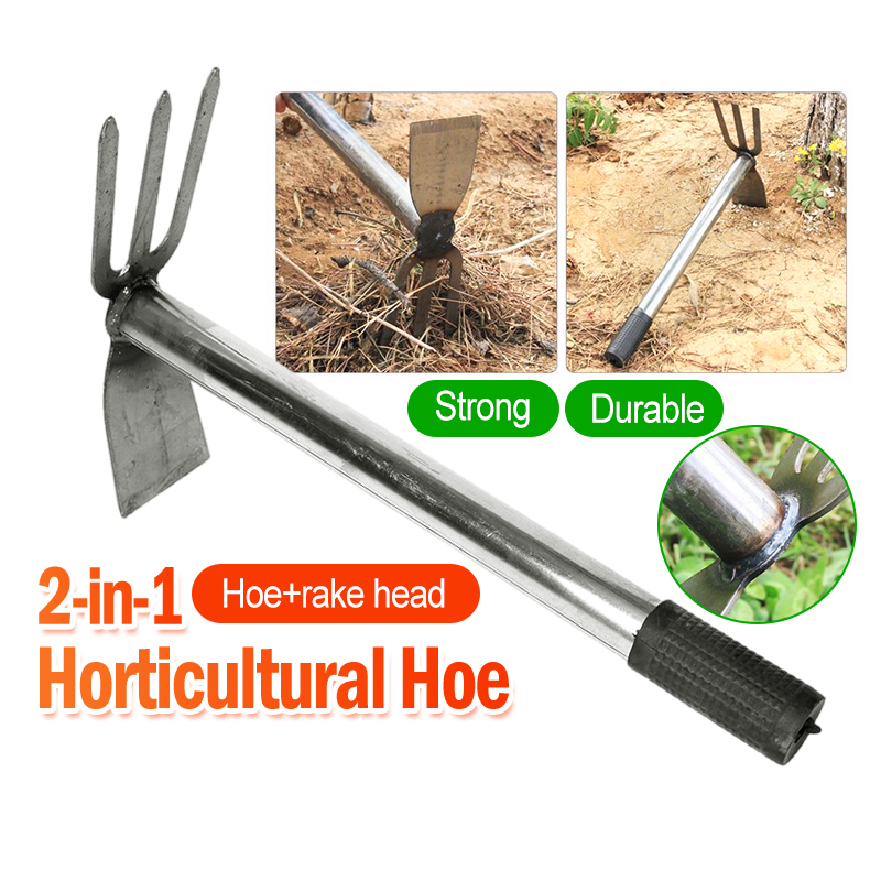 Horticultural Dual Iron Handle Hoe and Rake Garden Tool Handheld ...
