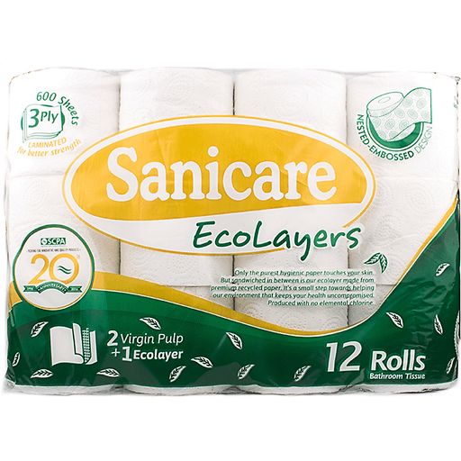 Sanicare 3 Ply Ecolayer Bathroom Tissue 12 rolls by 1 Pack | Lazada PH