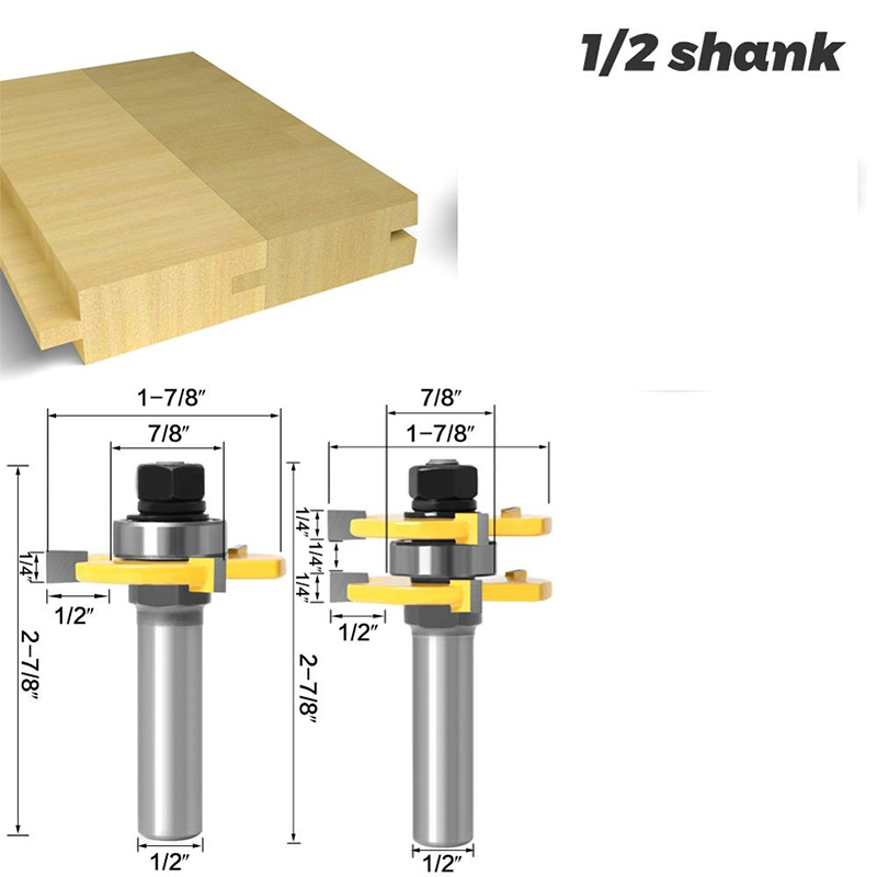 2pcs 1/2-Inch Router Bit Set 12mm Tongue Slot T-Slot Joint Assembly Log ...