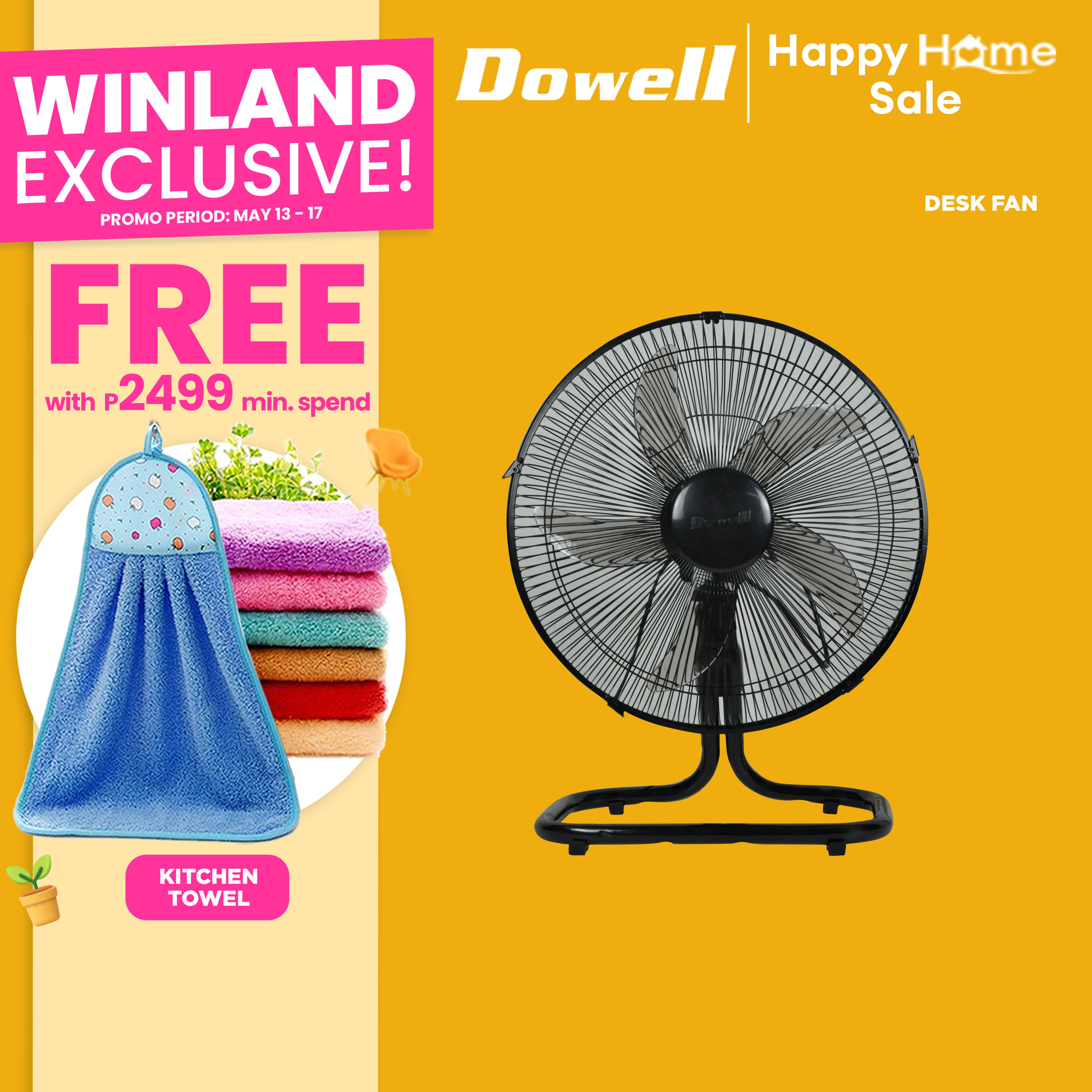 DOWELL by Winland 16" Floor Ground Desk Fan 5-Leaf Banana Blade ...