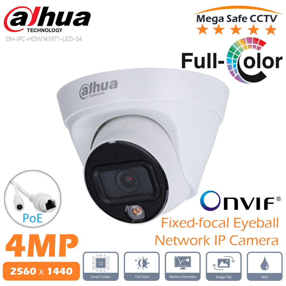 Dahua 4MP Full-Color H.265 PoE Outdoor Turret Eyeball Network IP Camera ...