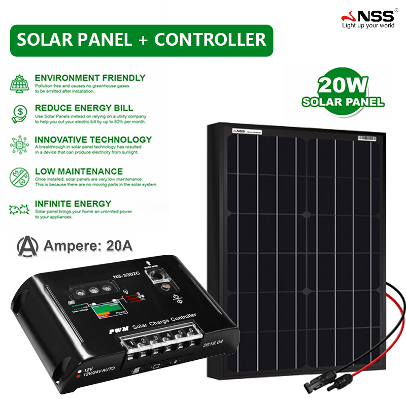 NSS 20W 30W 50W 100W 12V Solar Panel Set and 10A/20A/30A Solar Charge ...