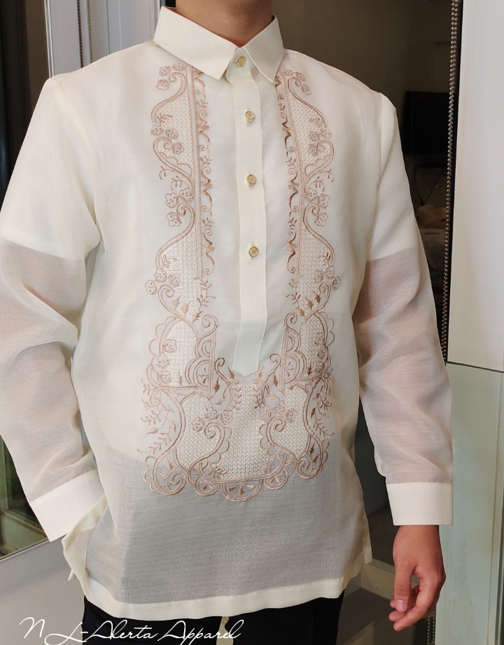 MEN'S HIGH QUALITY BARONG TAGALOG METALLIC COCOON PURE EMBROIDERED ...