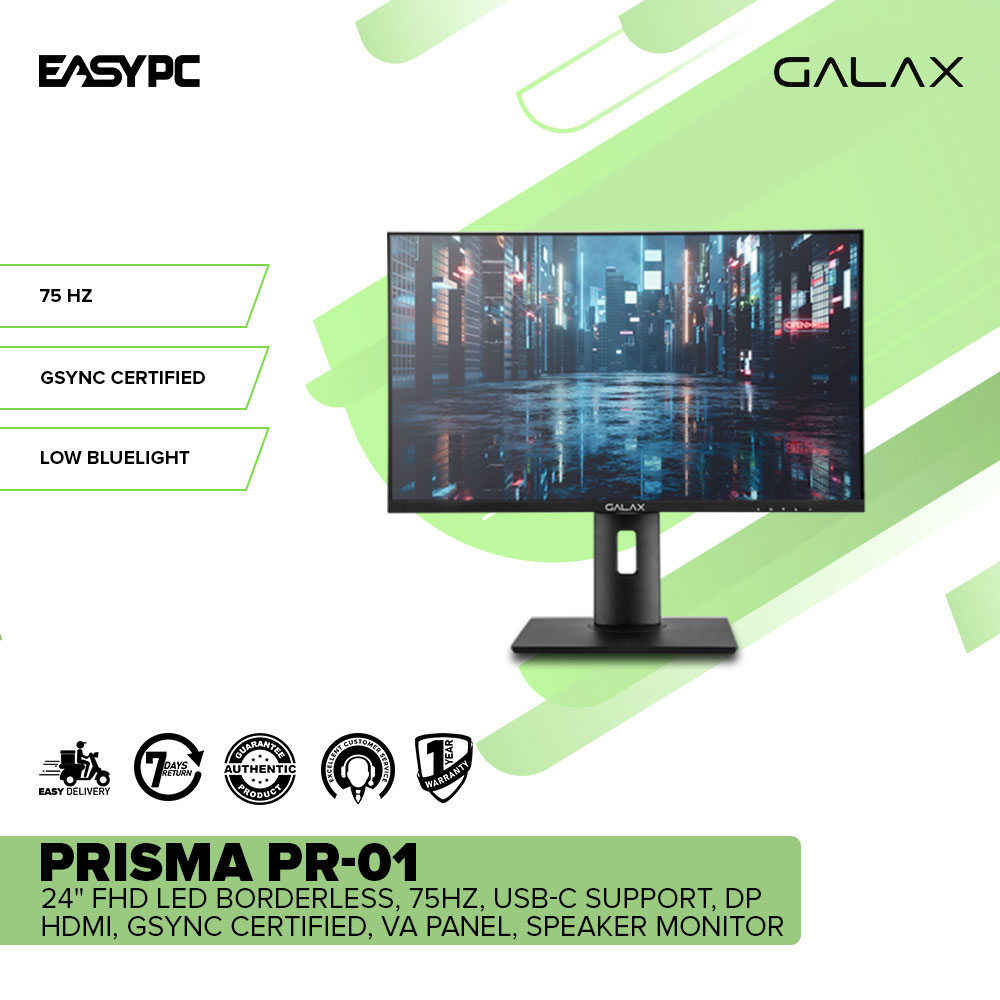 EasyPC | GALAX Prisma (PR-01) 24 Inch FHD LED Borderless, 75Hz, USB-C Support, DP, HDMI, Gsync ...