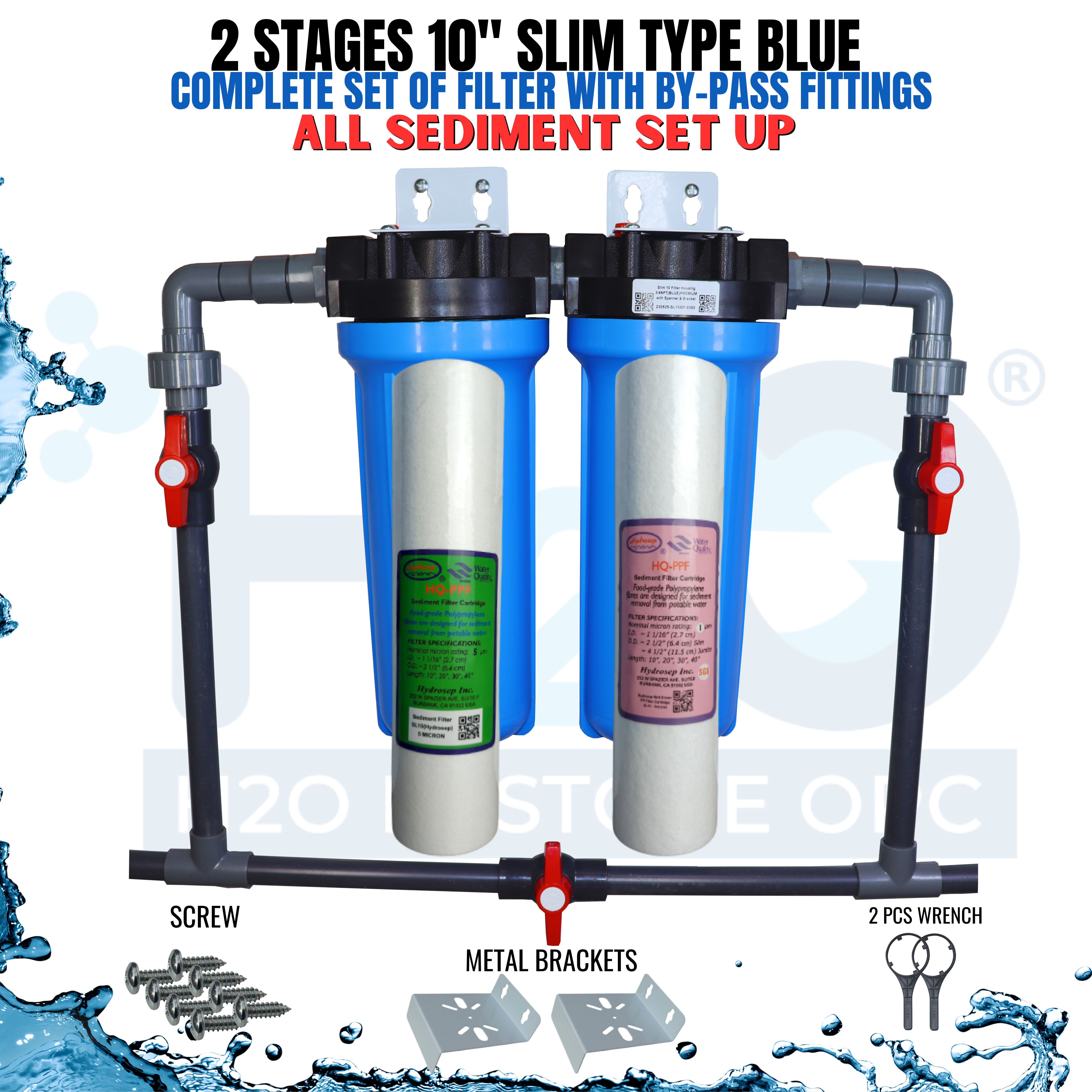 Water Purifier for Home 2 Stages 10" Slim for Faucet Complete Set of ...