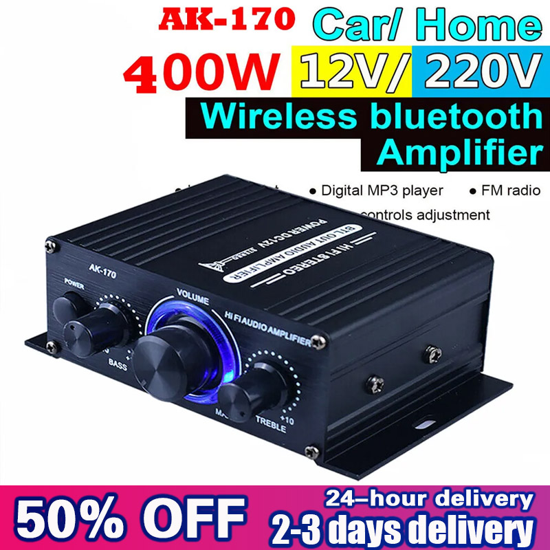 400W 2 Channel Mini Car Hifi Power Amplifier DC12V bluetooth Audio Amp ...