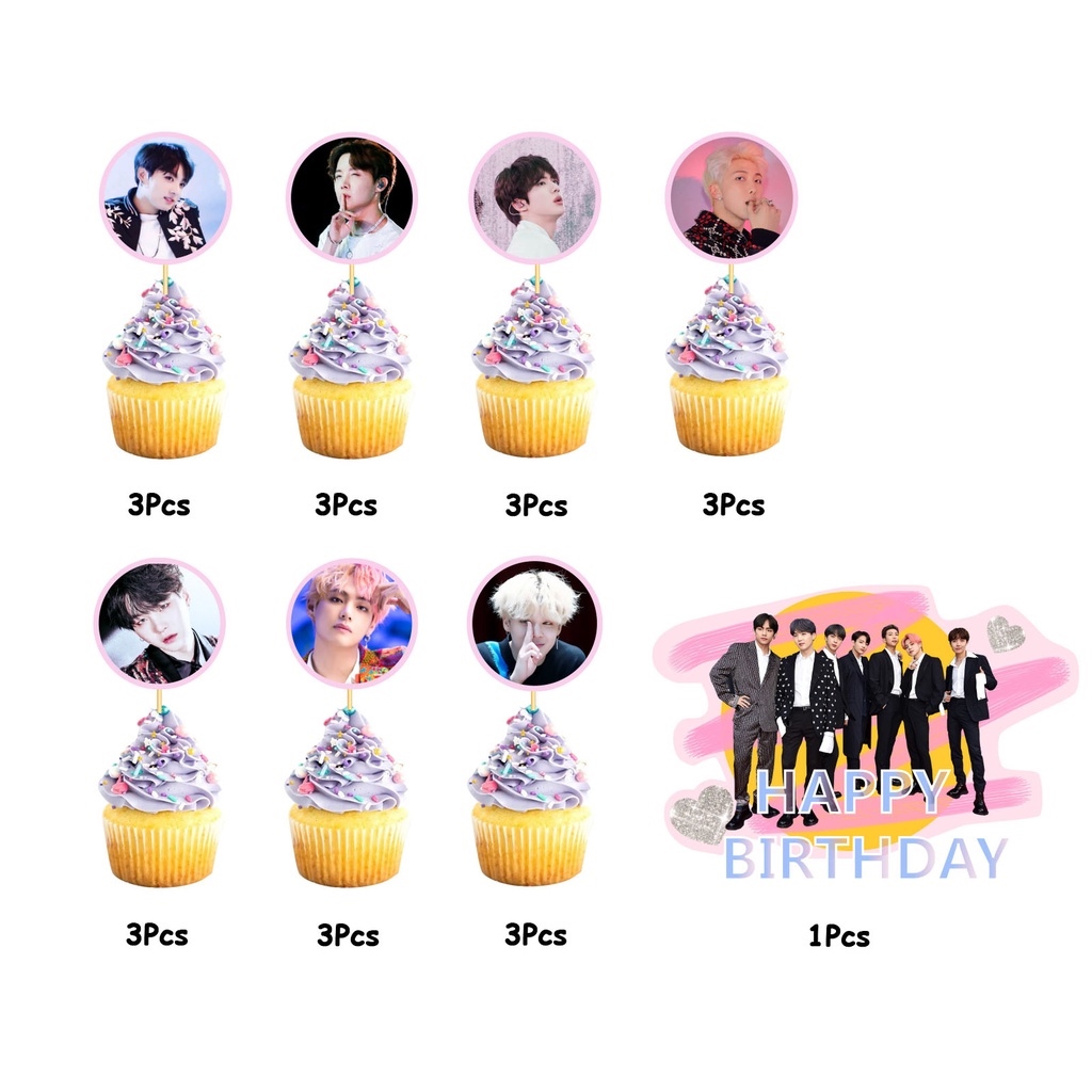 BTS Theme Party Happy Birthday Banner BTS Balloons Cake Topper ARMY ...