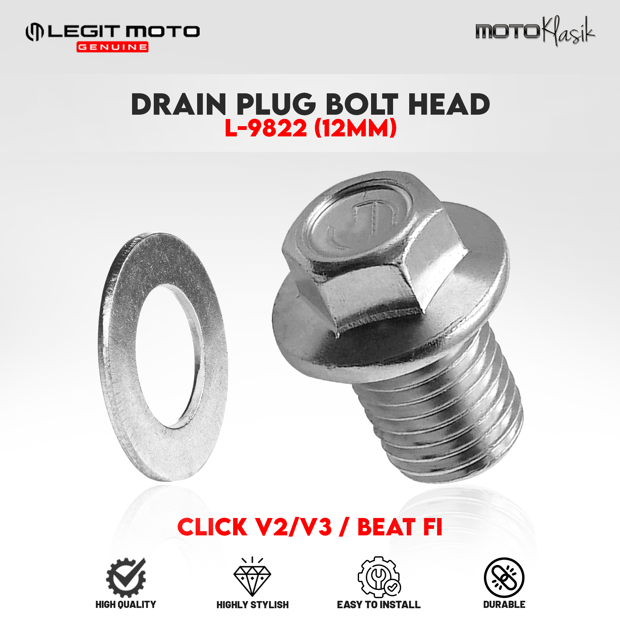 LEGITMOTO GENUINE ENGINE PAN OIL DRAIN PLUG BOLT 12MM BOLT HEAD FOR ...