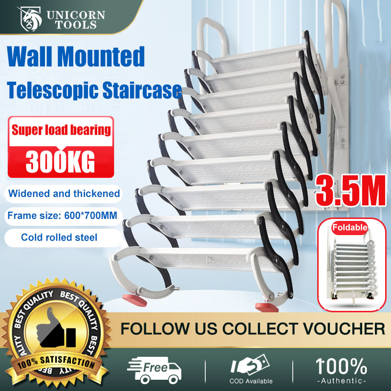 Attic Telescopic Ladder 3.5M Lifting Wall Mounted Retractable Staircase ...