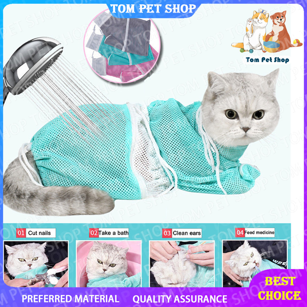Cat Grooming Bath Bag Cat Bathing Bag Mesh Pet Nail Care Net Anti Bite ...