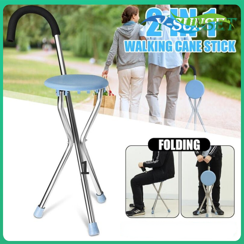 【In Stock 】2 in 1 Folding Cane Chair Non-Slip Lightweight Cane With ...
