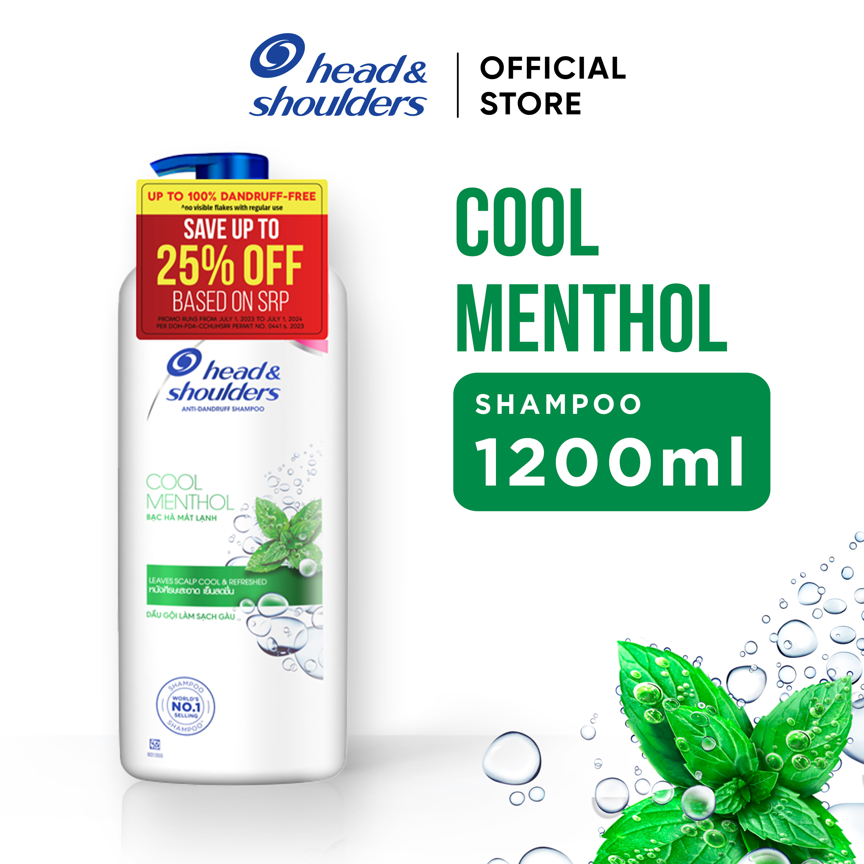Head and Shoulders Shampoo Anti Dandruff Cool Menthol Hair Care 1200ml ...