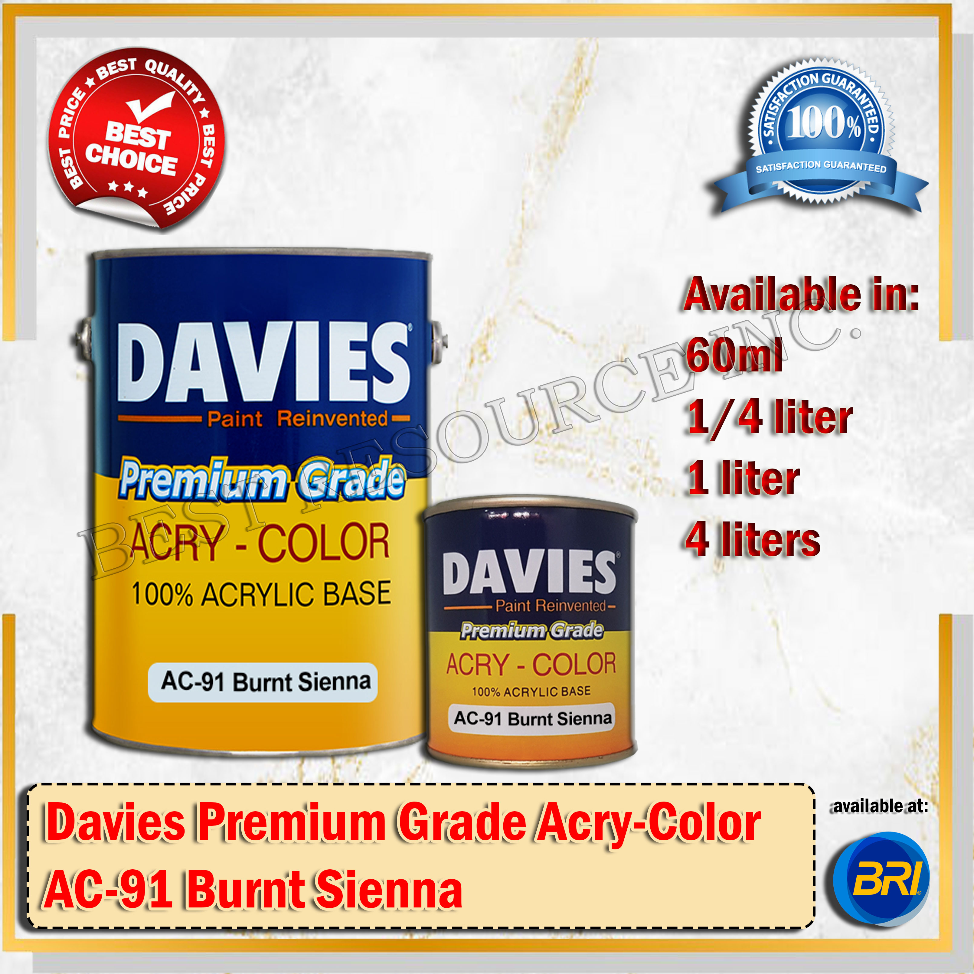 Davies Premium Grade Acry-Color AC-91 Burnt Sienna 60ml | 1/4 liter | 1 ...