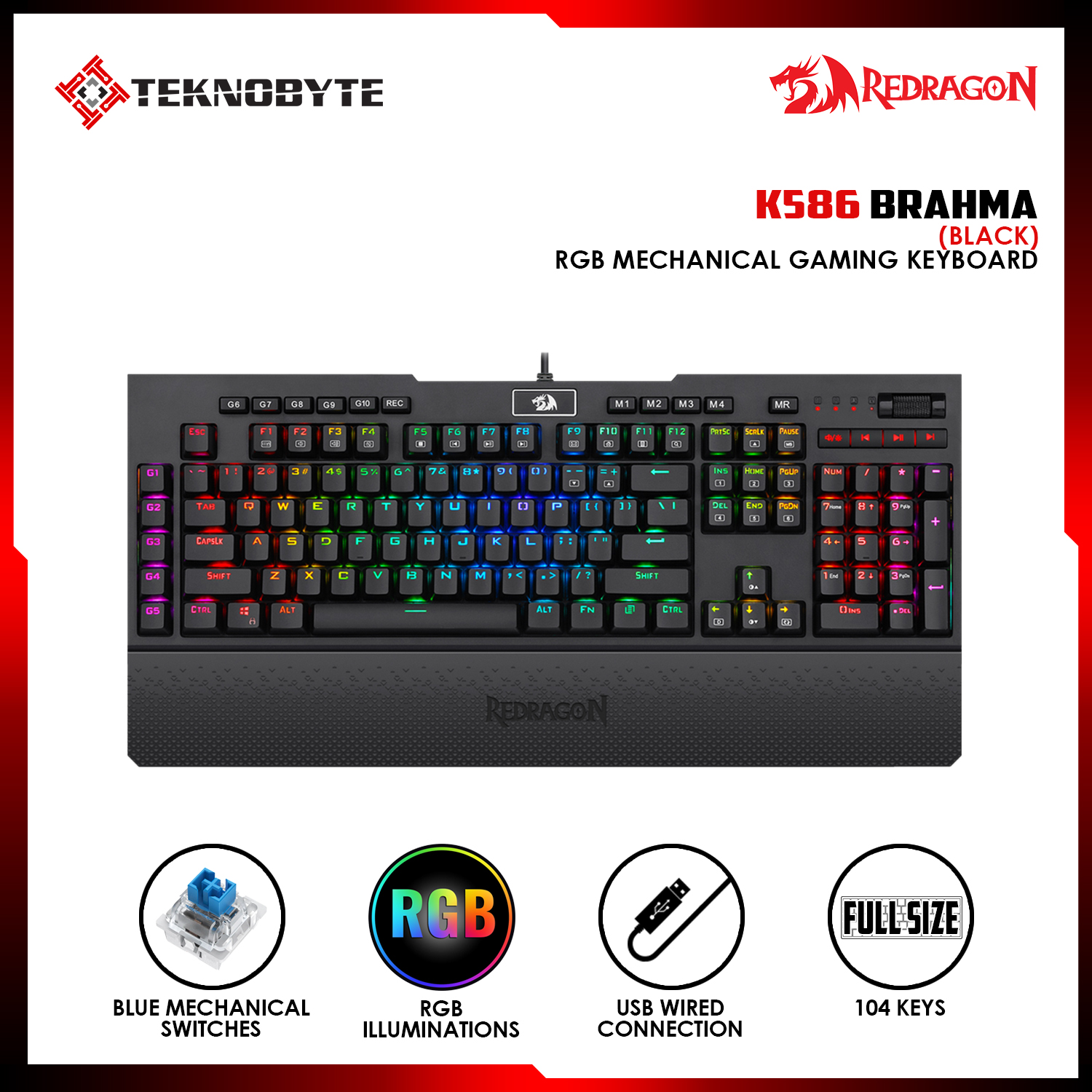 Redragon K586 BRAHMA BLUE switch Mechanical Keyboard , Tactile & Light-speed Fast Optical Switch ...