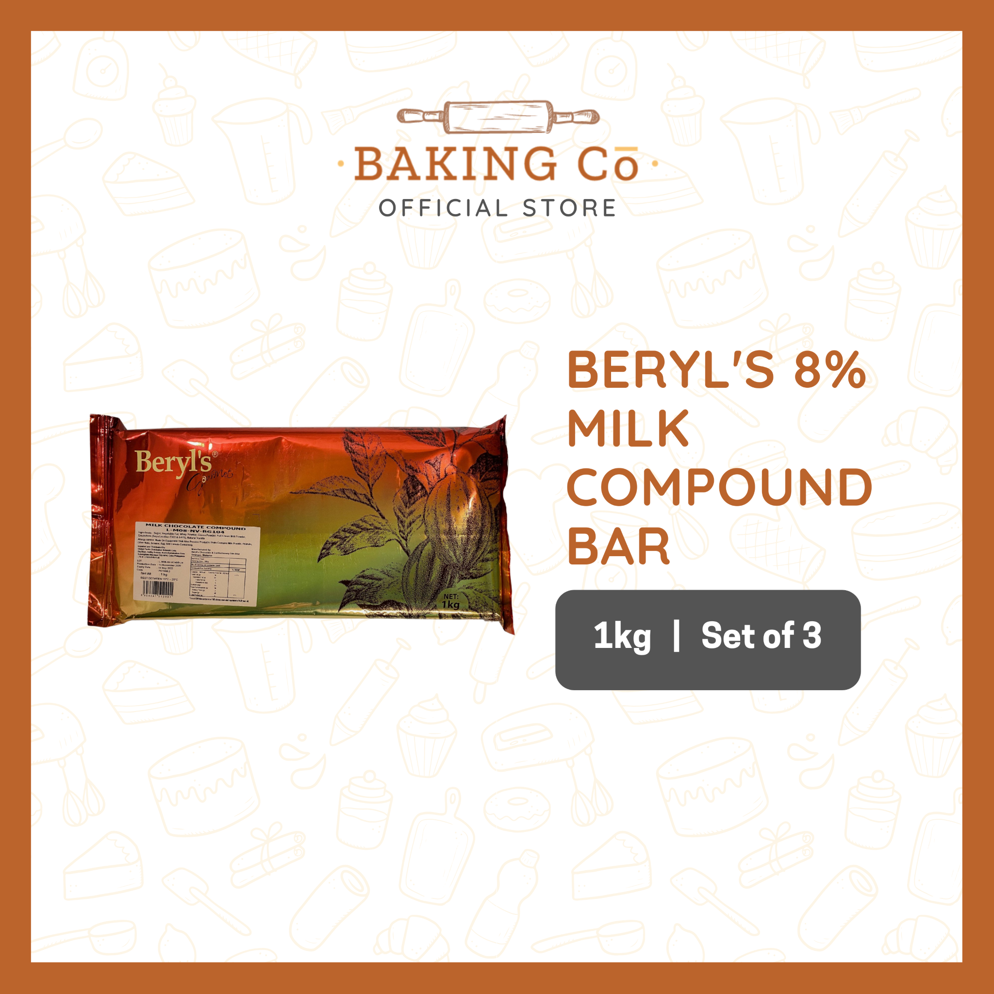Beryl's 8% Milk Chocolate Compound Bar - 1kg/Bundle (set of 3) | Lazada PH