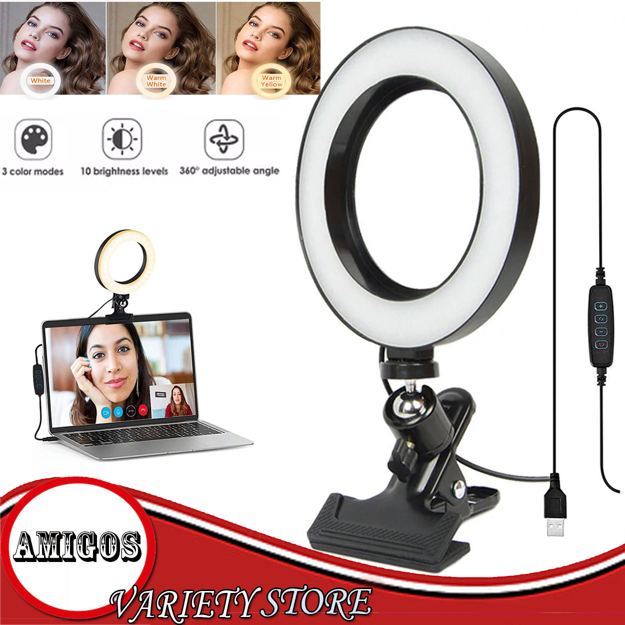 6.3" Selfie Ring Light with Clamp Mount for Video Conferencing,Webcam ...