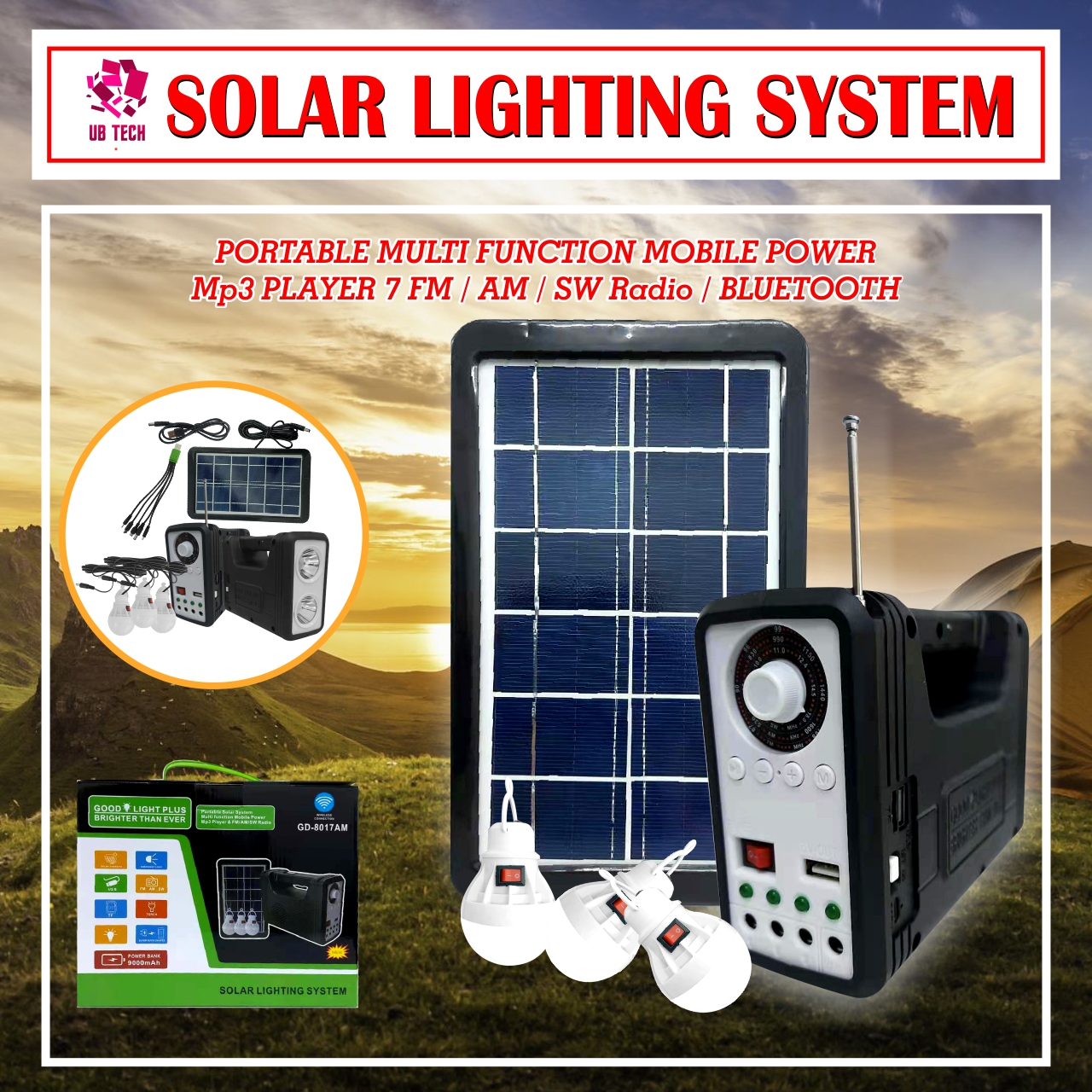HS GDPLUS GD-8017AM BLUETOOTH Plus Solar Lighting System Set | Lazada PH