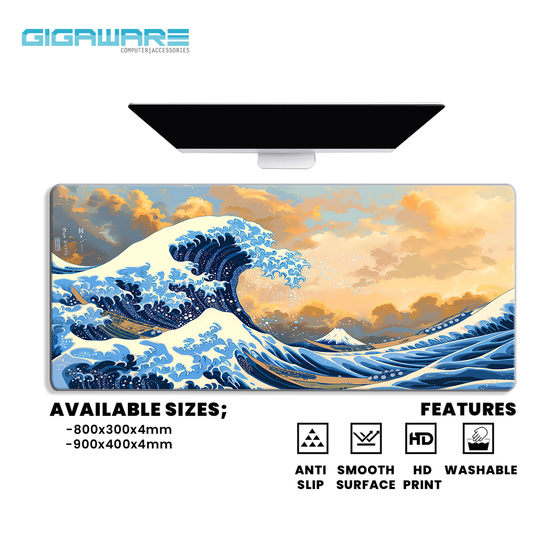 Gigaware Custom Wave Design Extended Mousepad Deskmat Large Gaming ...