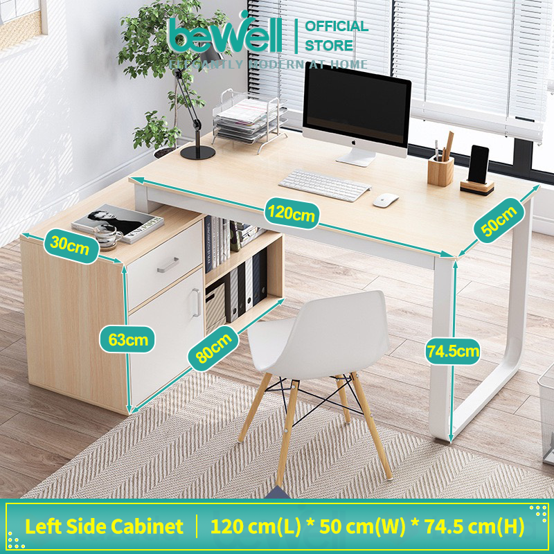 Bewell Home Office Desk With Drawer Computer Table with Bookshelf Study Table Writing Desk with ...