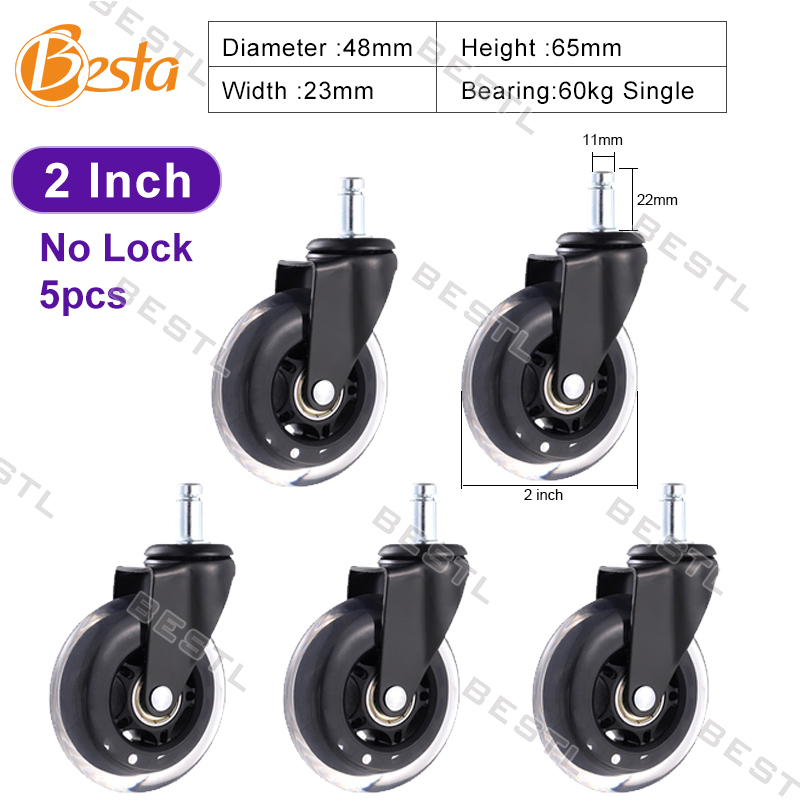 【With Lock】5PCS Office Chair Caster Wheels 3 Inch Swivel Rubber Caster ...