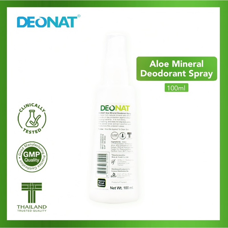Deonat Natural Aloe Mineral Deodorant Spray 100ml | Lazada PH