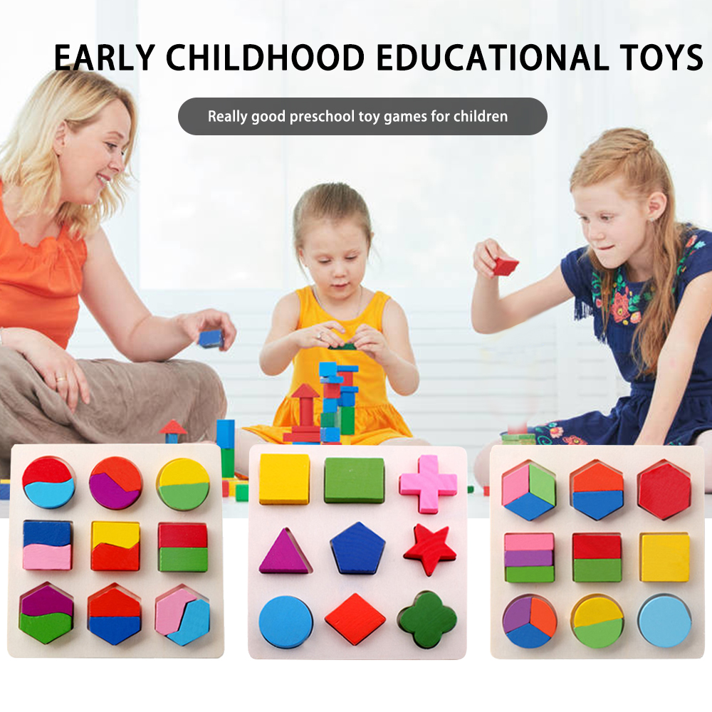 Kids Baby Wooden Learning Geometry Educational Toys Puzzle （Random ...