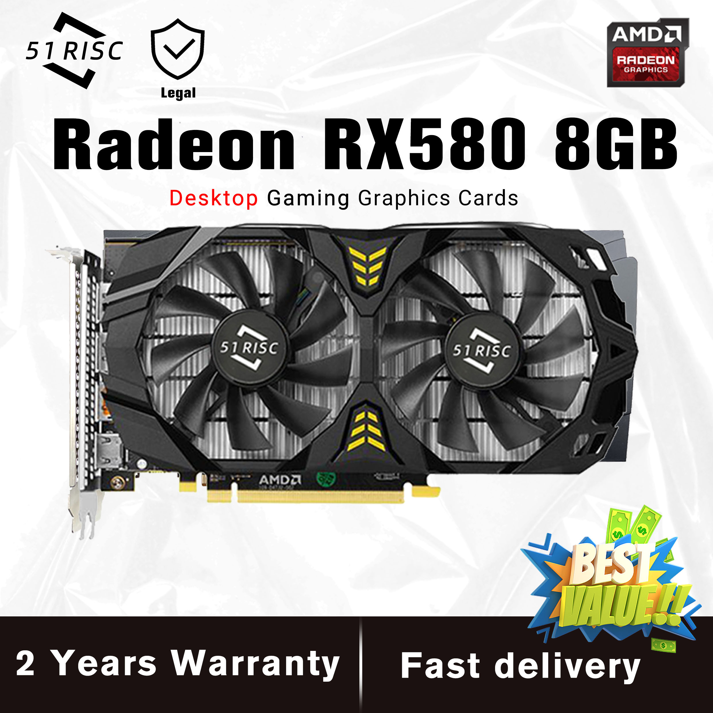 51RISC Video Card RX580 8GB 256Bit 2048SP GDDR5 Graphics Cards For RX ...