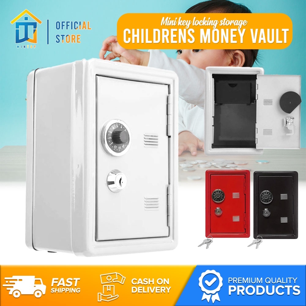 Children Coin Bank Mini Safe Mini Vault Box with Key Lock Piggy Bank ...