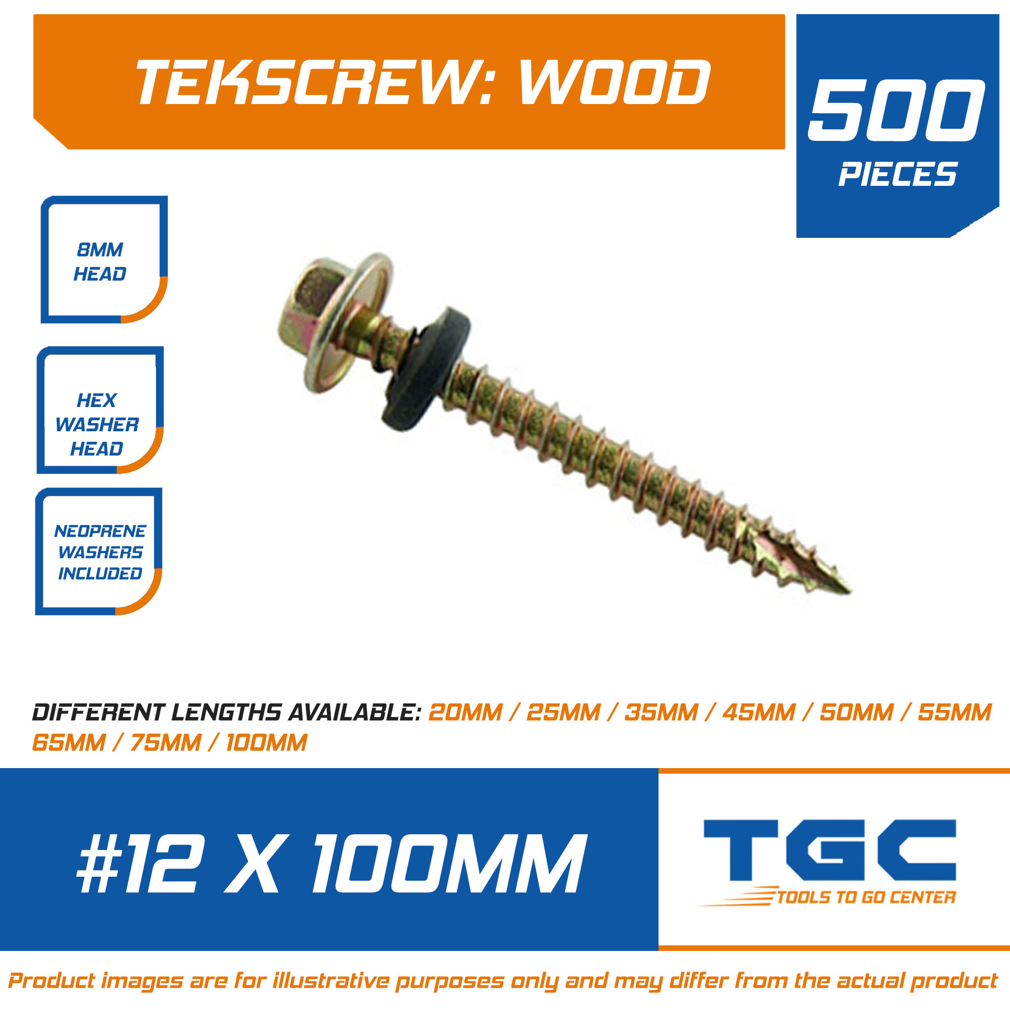 500 PCS Tekscrew 12 x 16 / 20 / 25 / 35 / 45 / 50 / 55 / 65 / 75 / 100 ...