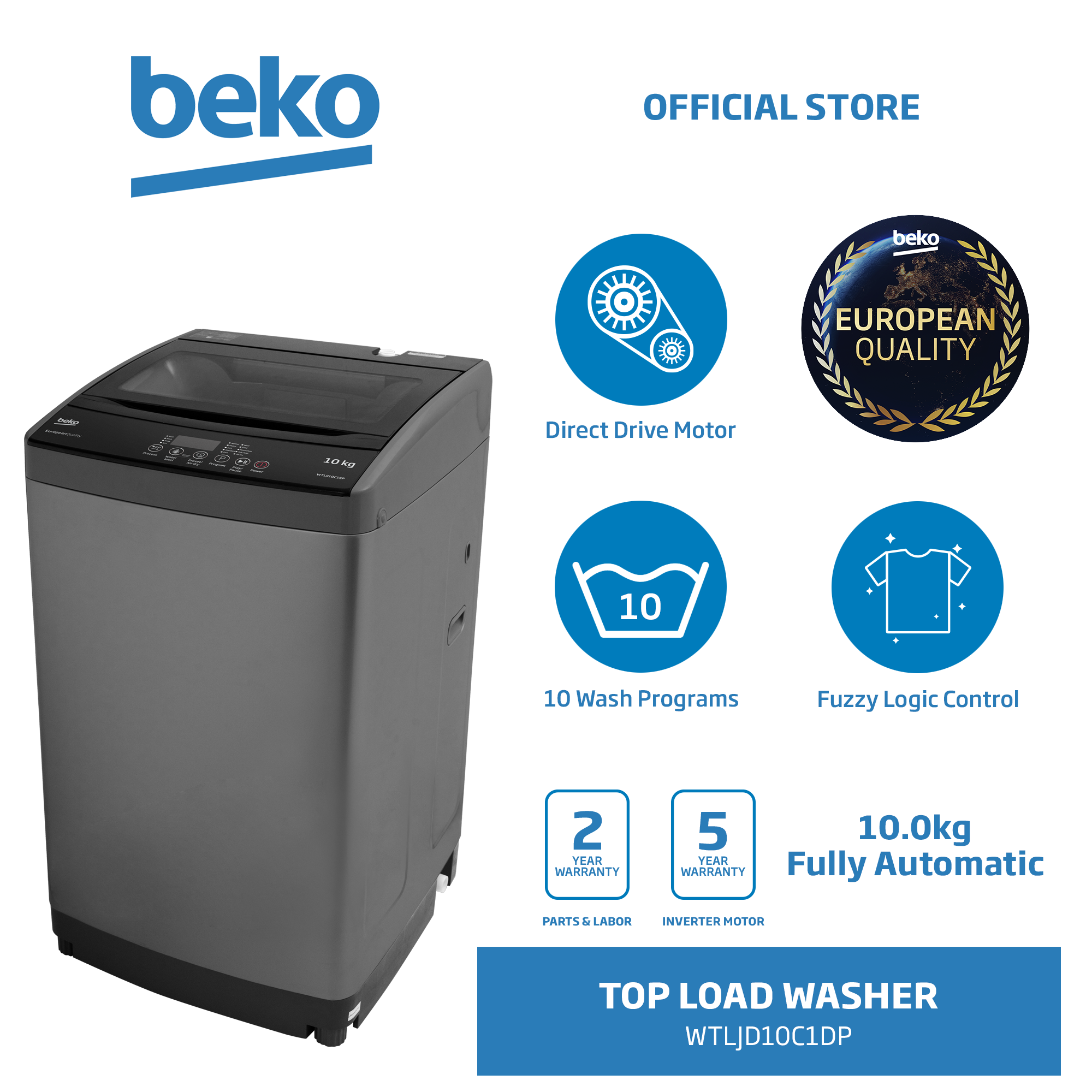 Beko Washing Machine 10.0kg Top Load WTLJD10C1DP | Lazada PH