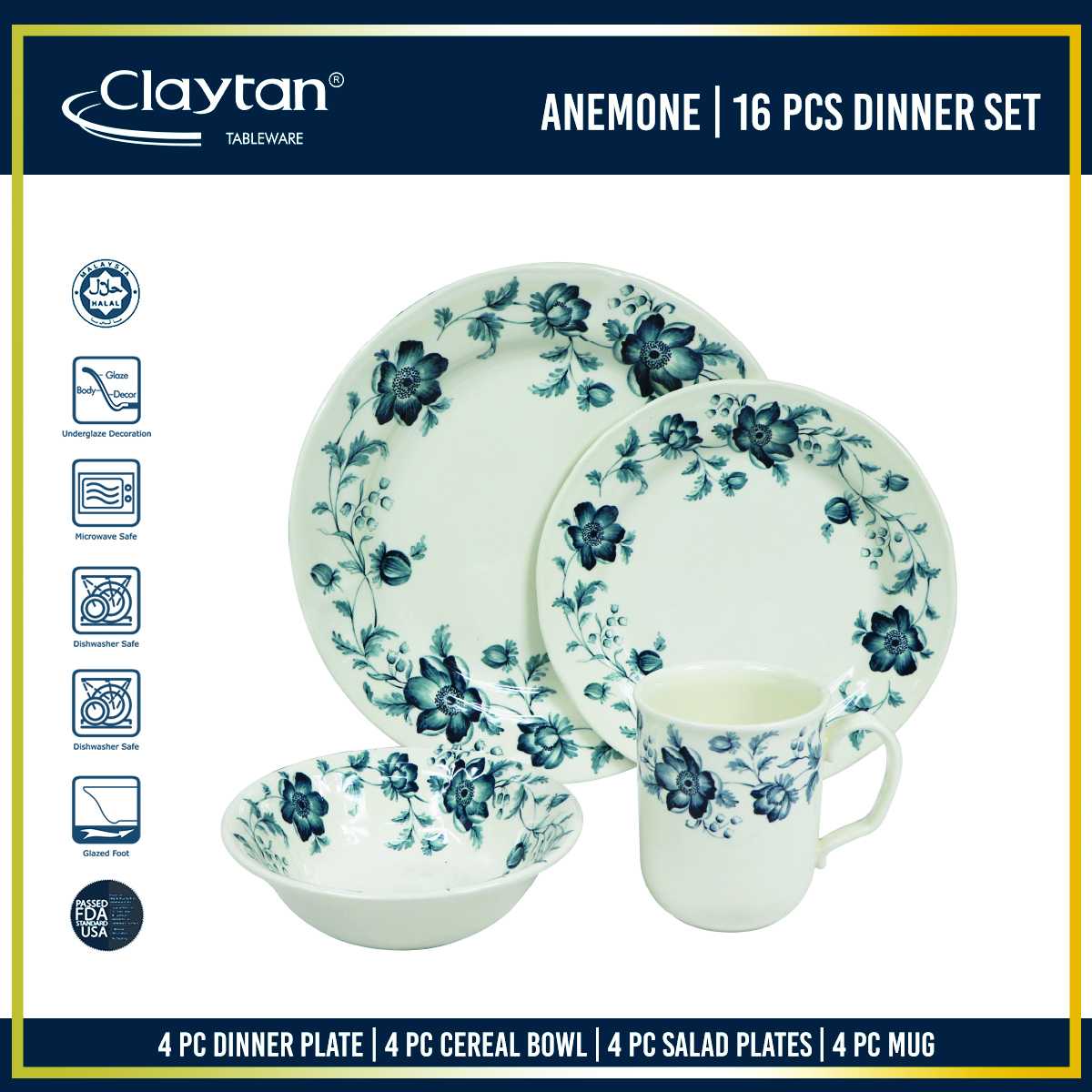 Claytan Anemone 16 PCS Ceramic Dinner Set| Lead Safe and Microwave Safe ...