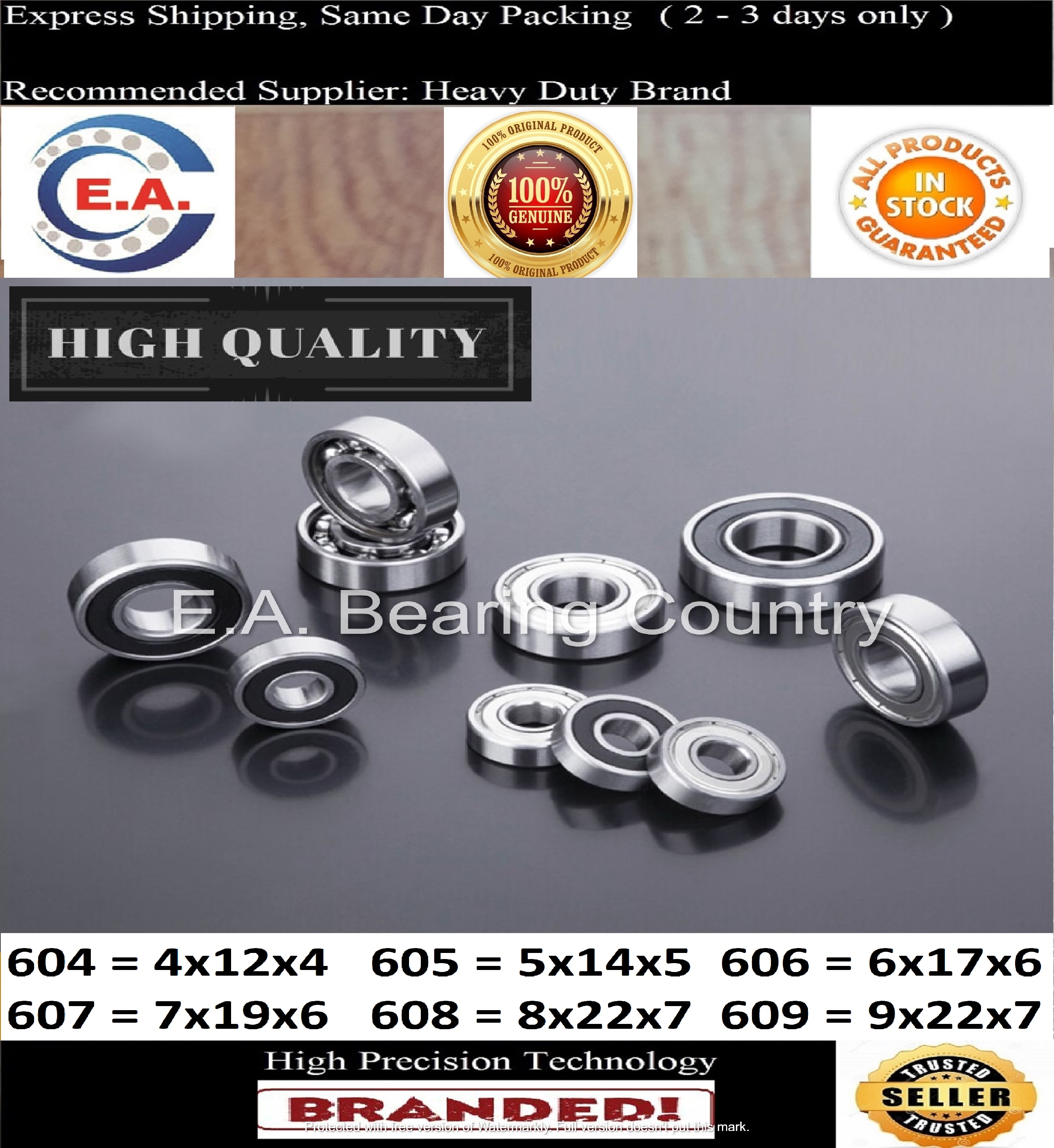 604 605 606 607 608 609 ZZ Bearing Heavy Duty miniature Bearing 4x12x4 ...