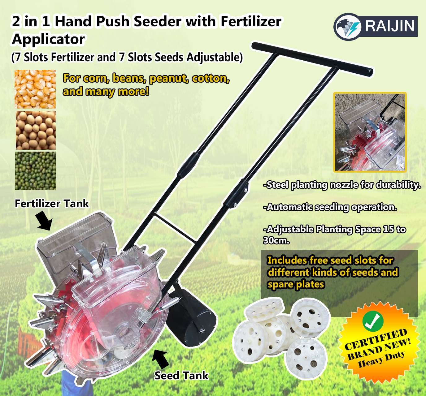 hand push seeder corn planter with fertilizer tank convertible 2 in 1 ...