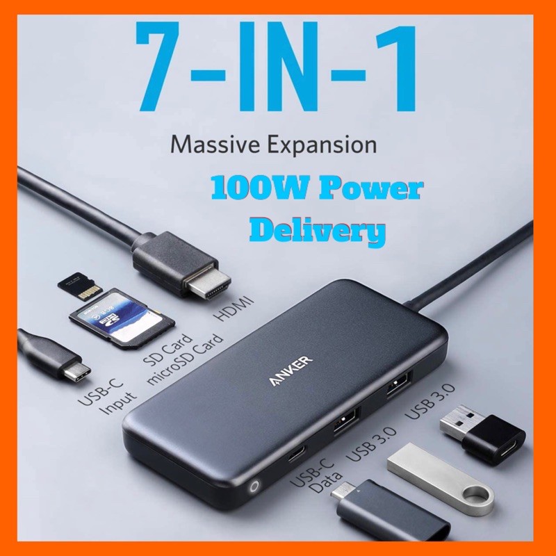 🇺🇸 Anker Premium 7-in-1 USB C to HDMI Hub w/ 100W PD microSD/SD Card ...