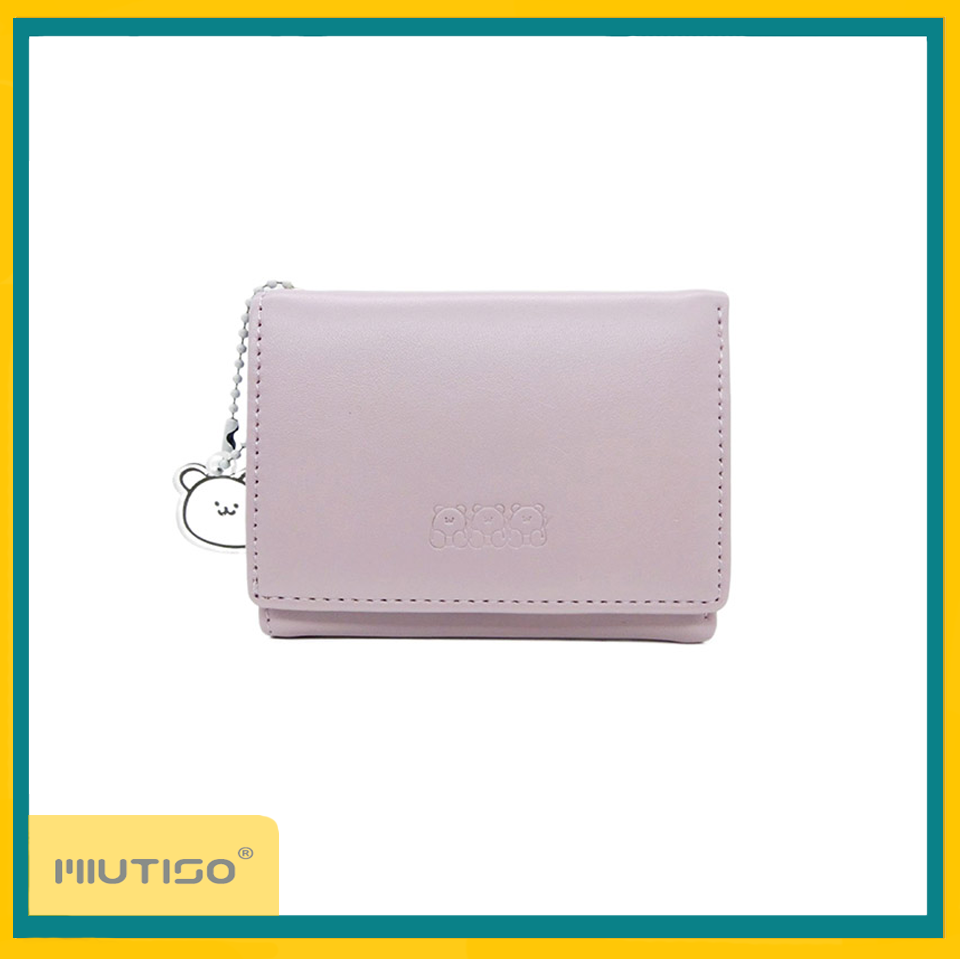 Miutiso Bear Pendant PU Leather Tri-Fold Wallet for Women Small Purse ...