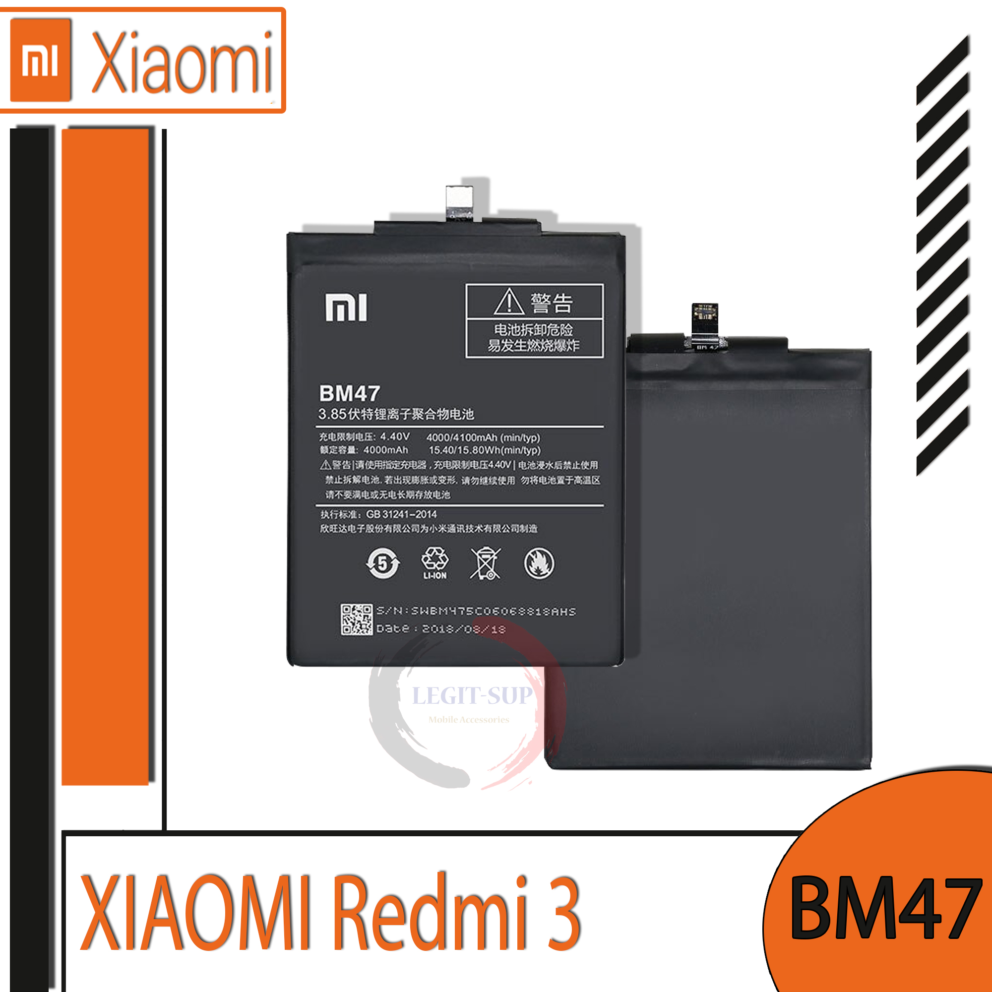 XIAOMI Redmi 3 Battery, Model: BM47 (4000mAh) Original Equipment ...