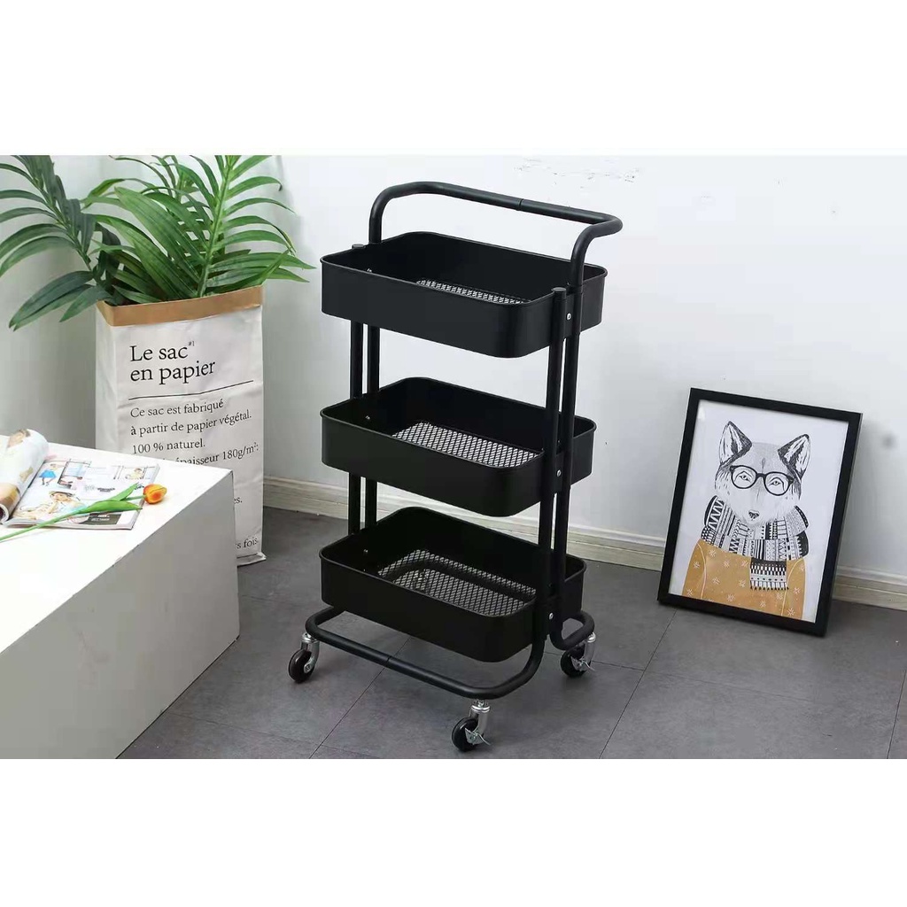 3-tier Kitchen Utility Trolley Cart Shelf Storage Rack with Wheels and ...