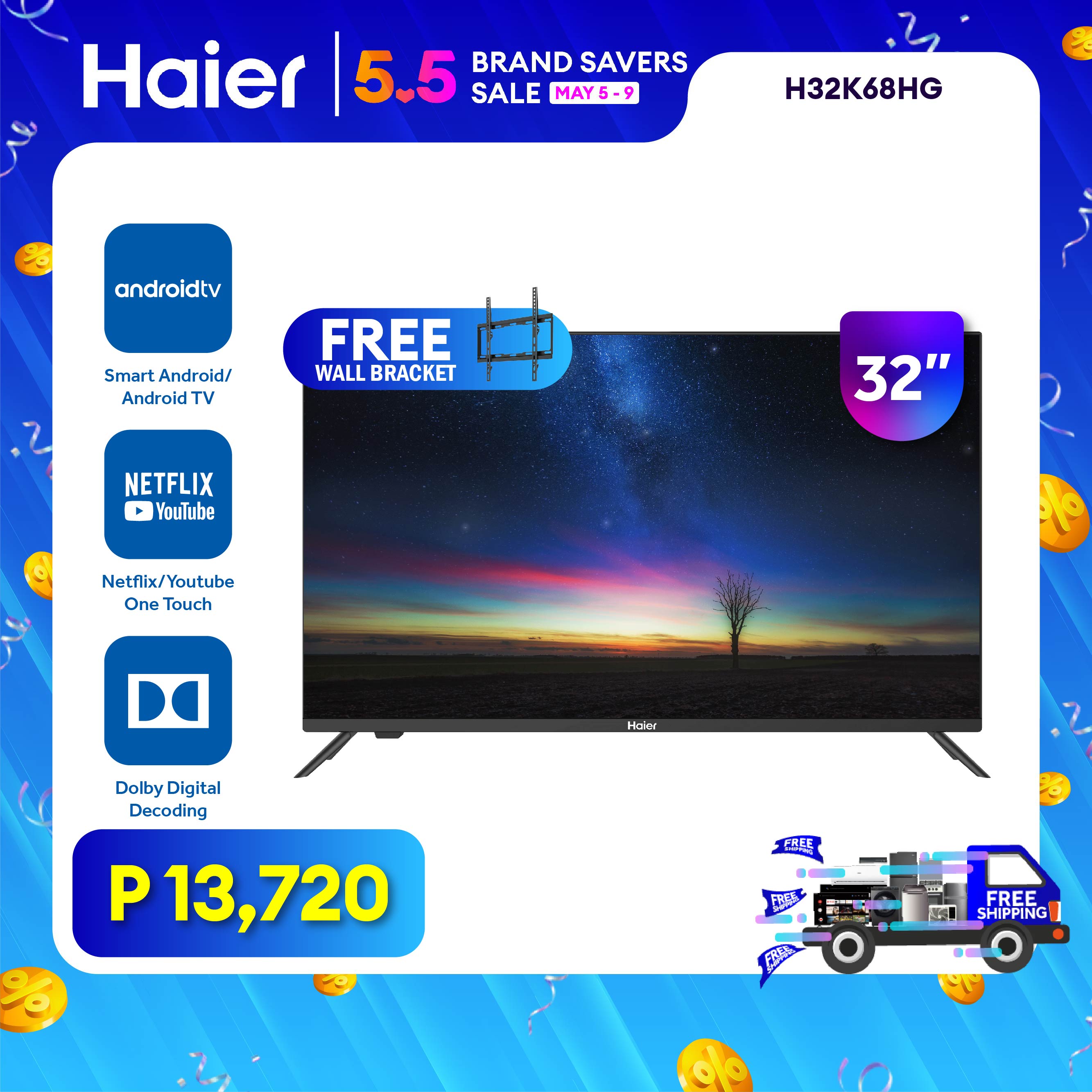 Haier H32K68HG 32 Inch Smart Android TV (Netflix & Youtube One Touch ...