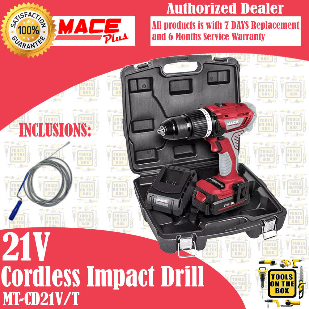 Mace Plus Cordless Drill MT-CD21V/T with LED light Case Included ...
