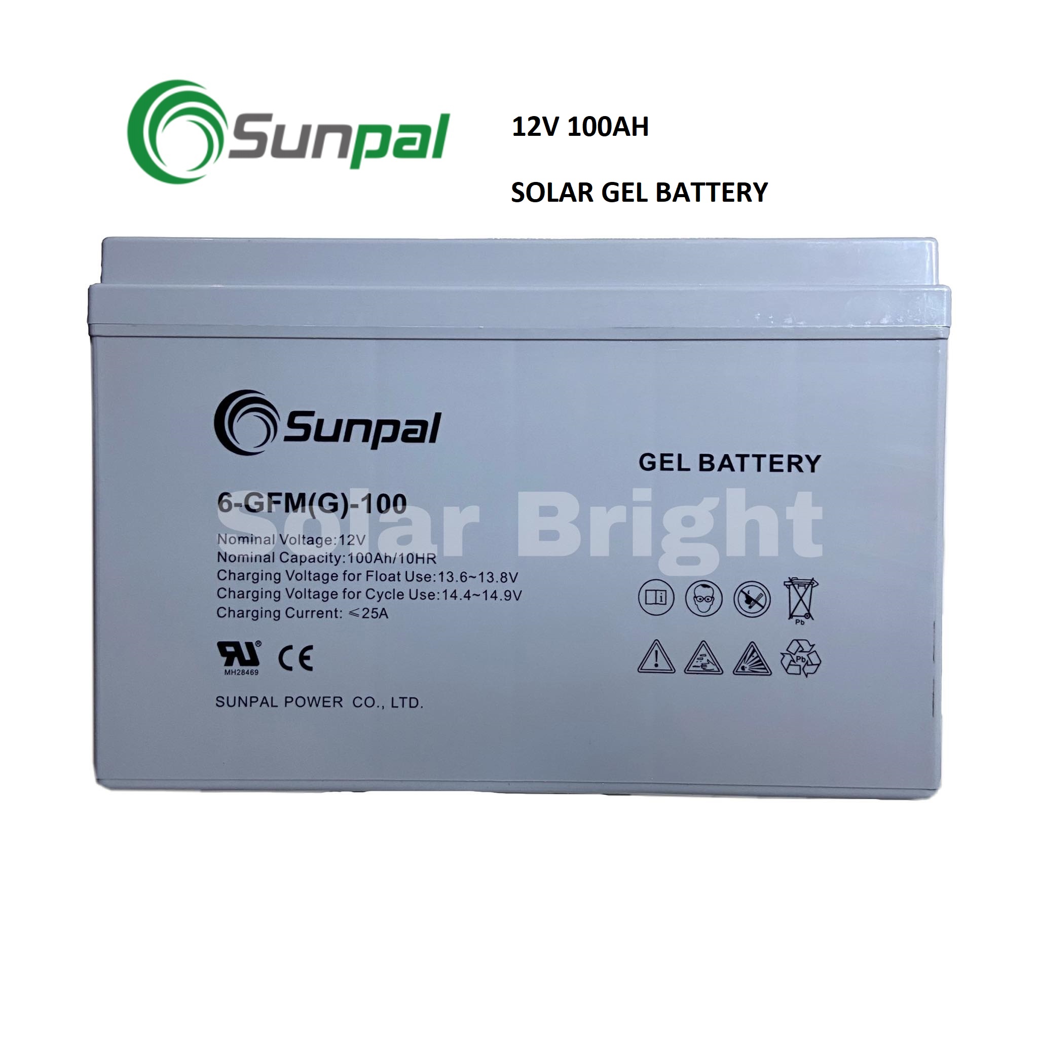 SUNPAL Solar Deep Cycle GEL Battery 12V 100AH C10 Rate Maintenance Free ...