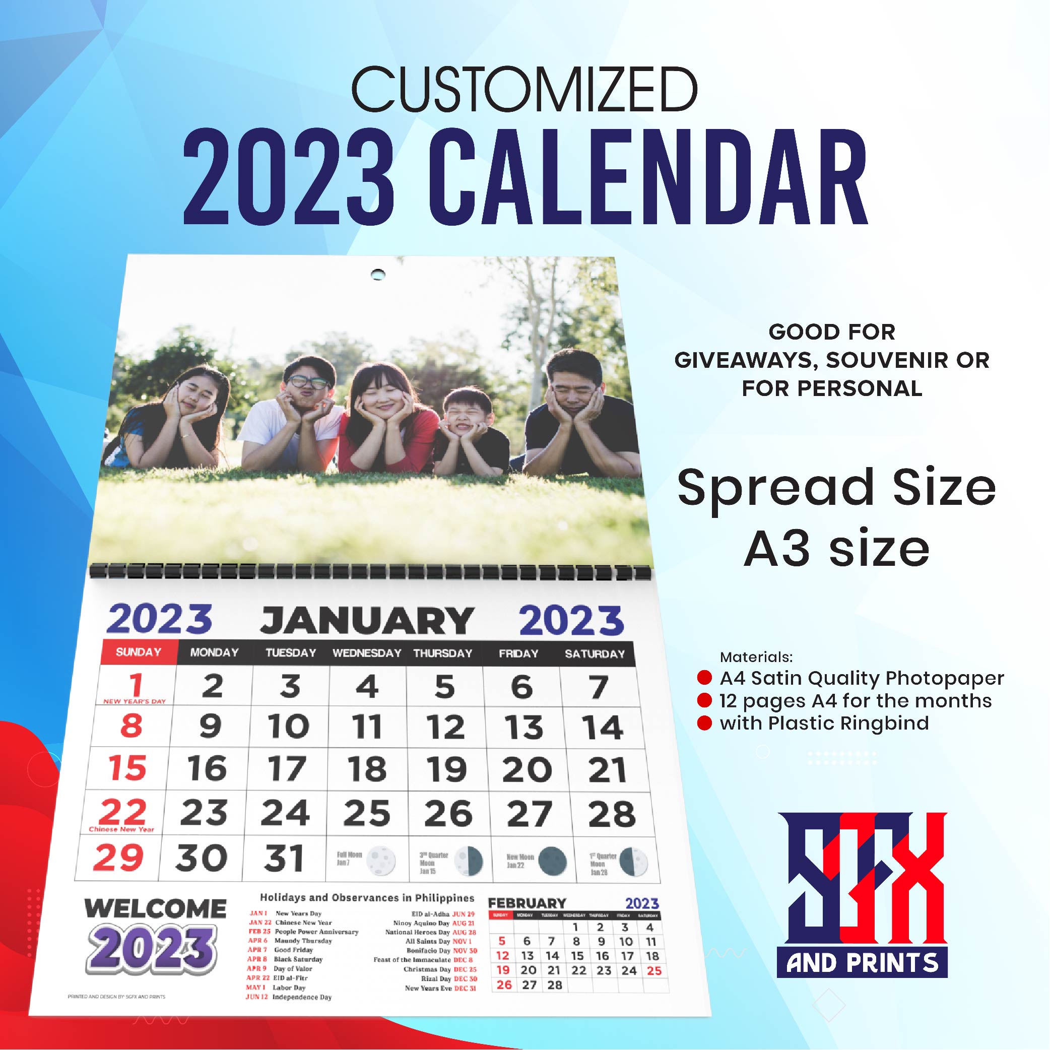 Personalized 2023 Calendar A3 Size Flipped Hanging Calendar | Lazada PH
