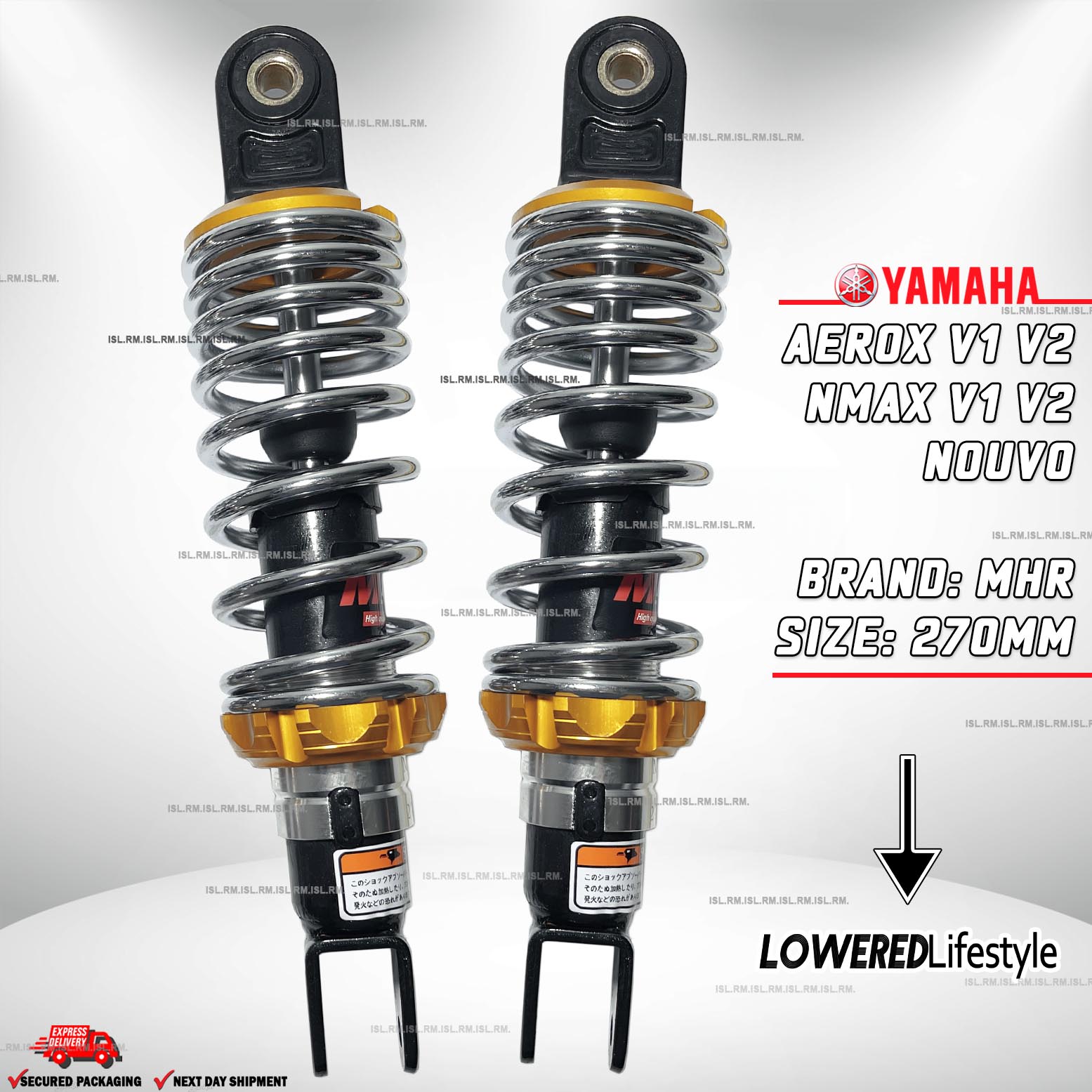 Aerox V1 V2 Nmax V1 V2 Nouvo MHR SILVER STEEL 2 pcs Set Rear Shock 270mm Lowered Style PLug and ...